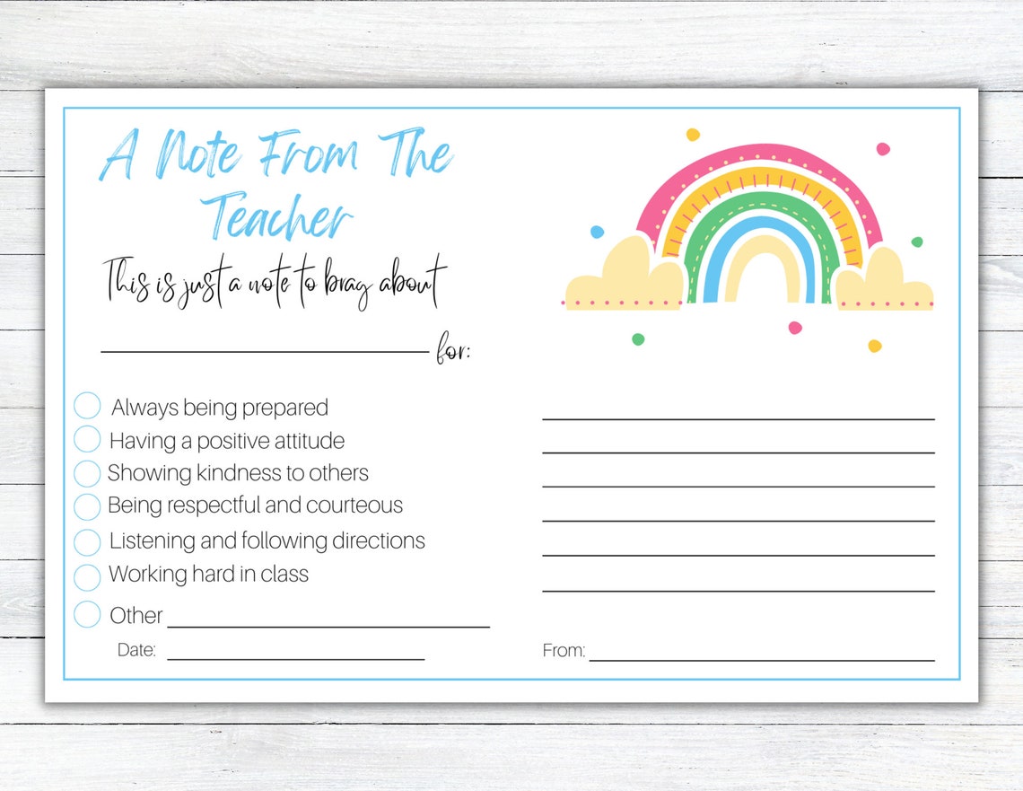 Positive Teacher Note Home to Parentsteacher Brag - Etsy