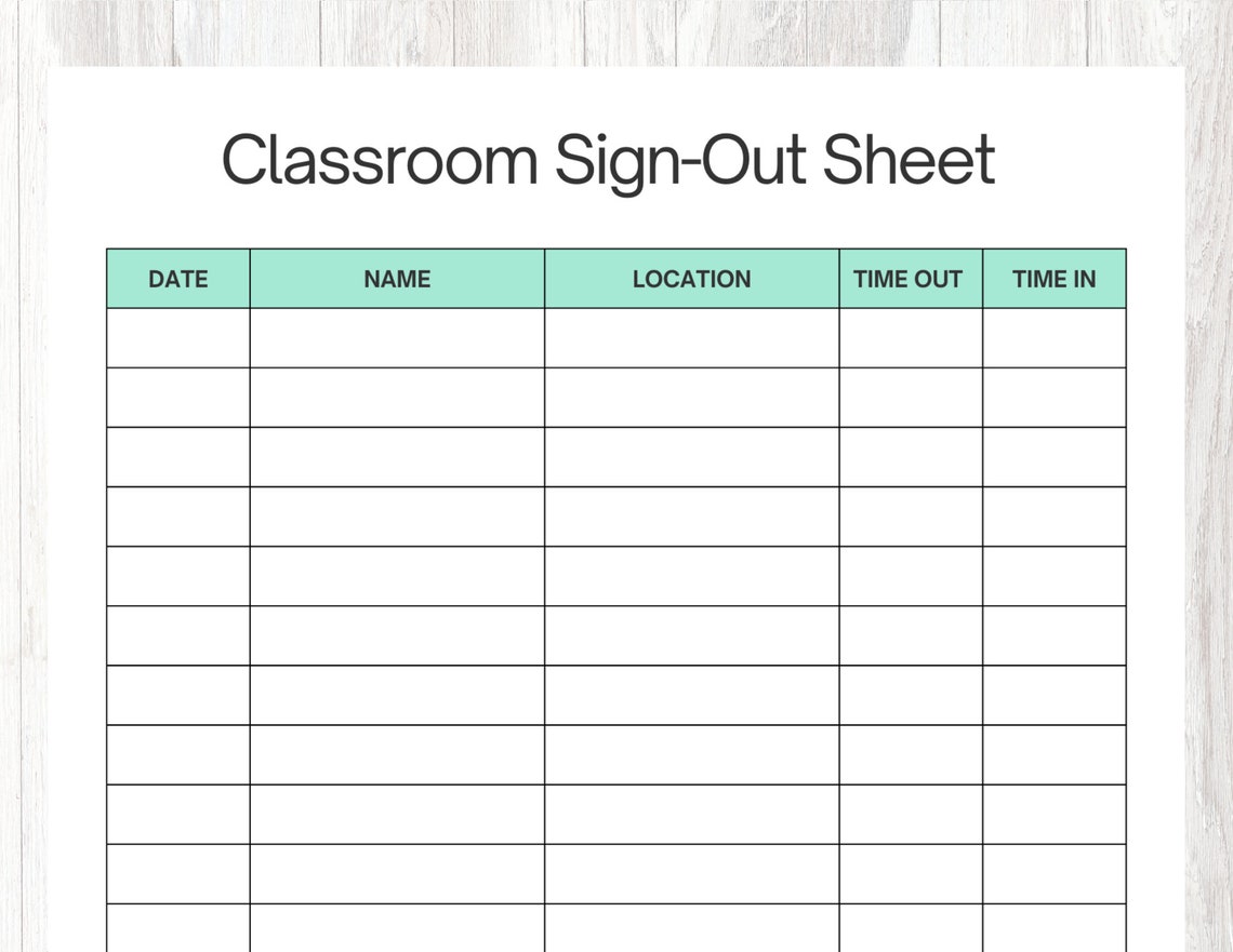 Elementary Middle High School Classroom Sign Out Sheet|printable ...