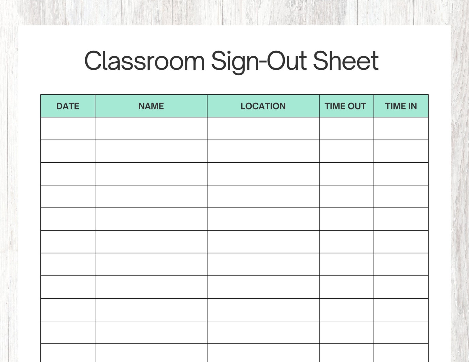 Elementary Middle High School Classroom Sign Out Sheet|printable ...