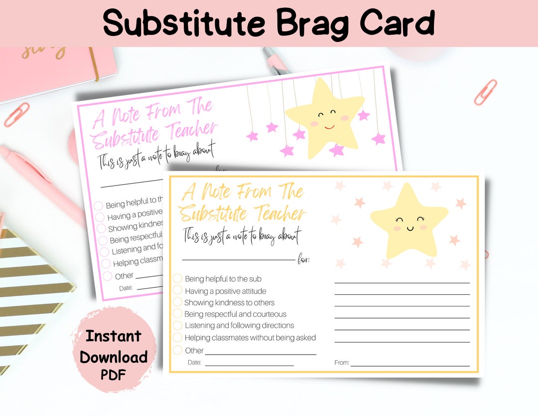 Positive Note Home From Substitute Teacher|sub Teacher Classroom ...