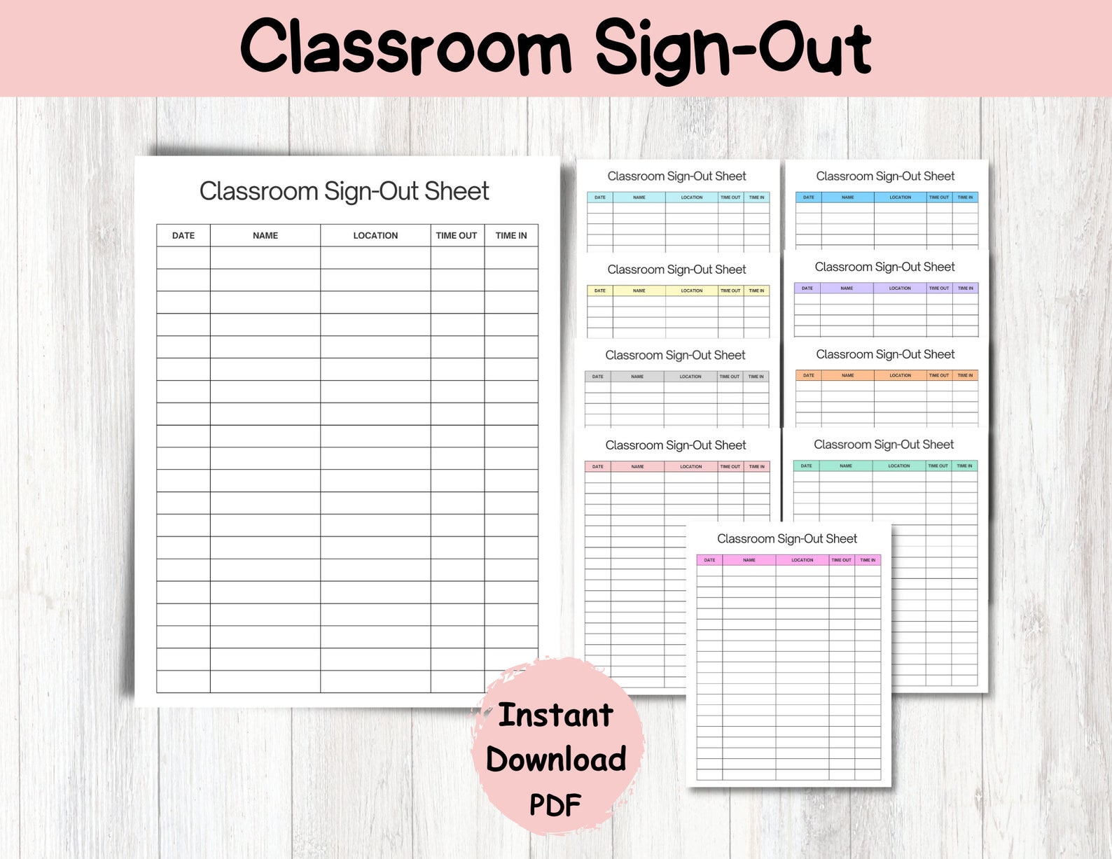 Elementary Middle High School Classroom Sign Out Sheet|printable ...