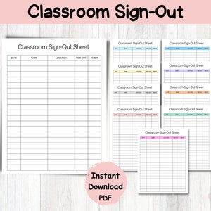 Elementary Middle High School Classroom Sign Out Sheet|printable ...