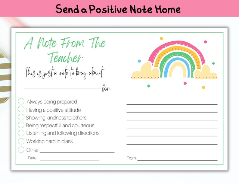 Positive Teacher Note Home to Parentsteacher Brag - Etsy