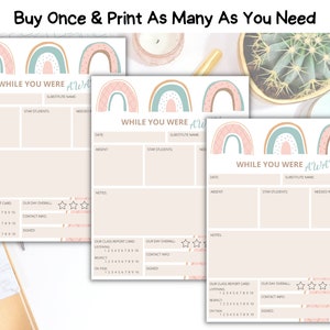 Boho Rainbow Substitute Teacher Note|substitute Note to Teacher|supply ...