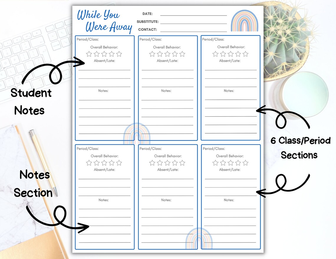 Middle/high School Substitute Teacher Notemultiple Class Substitute ...