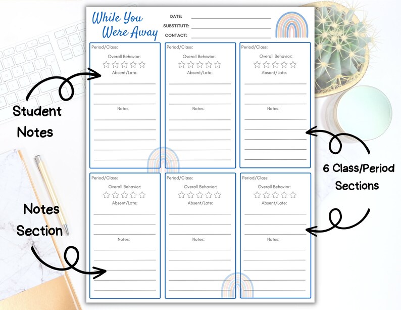 Middle/high School Substitute Teacher Notemultiple Class Substitute ...