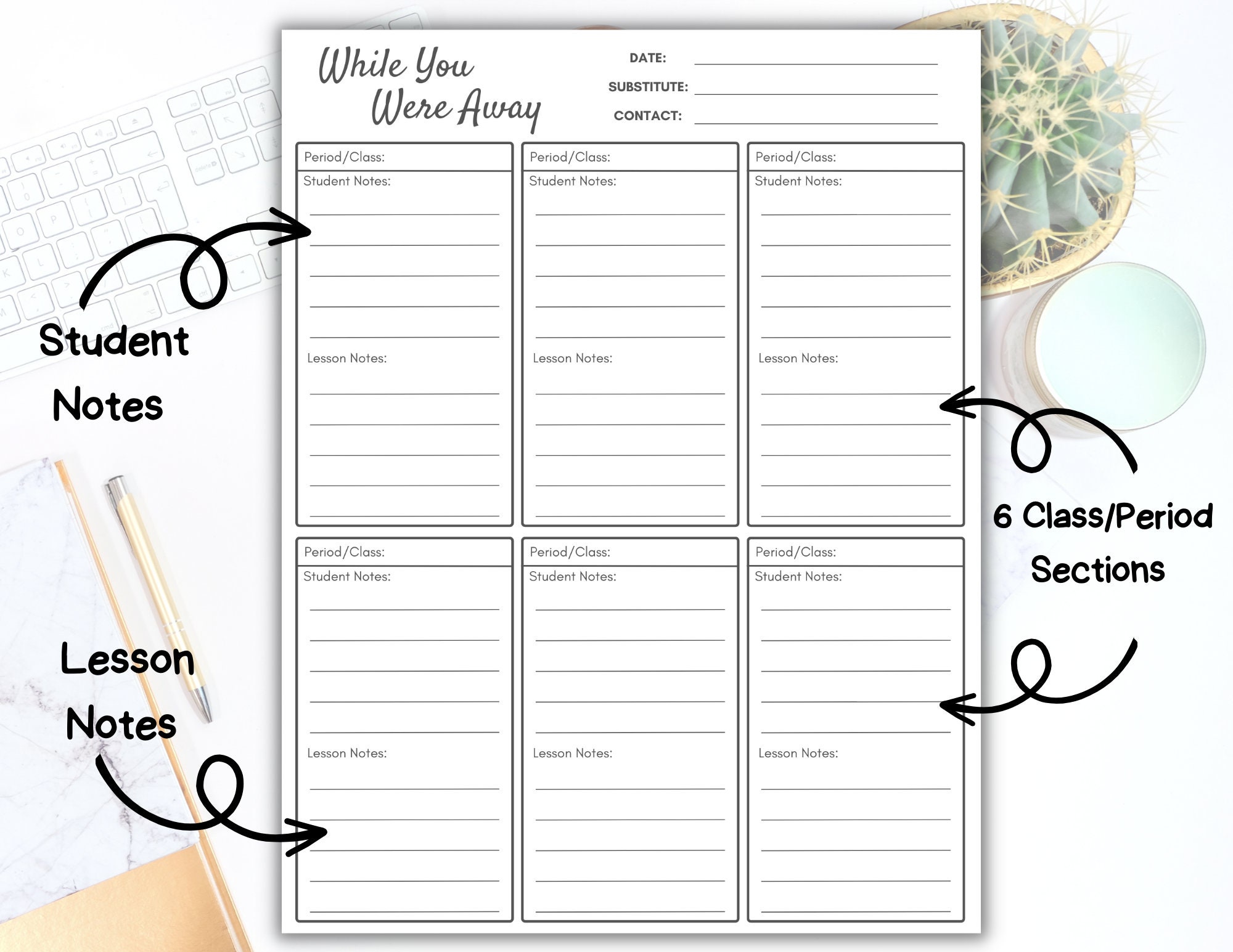 Middle/high School Substitute Teacher Notes: End of Day Report (PDF) - Etsy