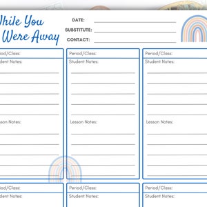 Middle/high School Substitute Teacher Notemultiple Class Substitute ...