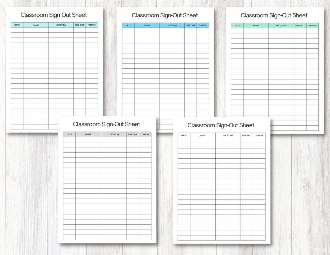 Elementary Middle High School Classroom Sign Out Sheet|printable ...