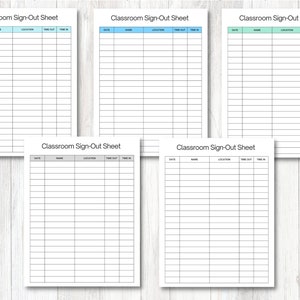 Elementary Middle High School Classroom Sign Out Sheet|printable ...