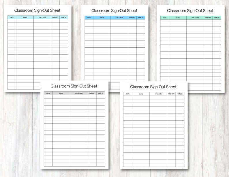 Elementary Middle High School Classroom Sign Out Sheet|printable ...