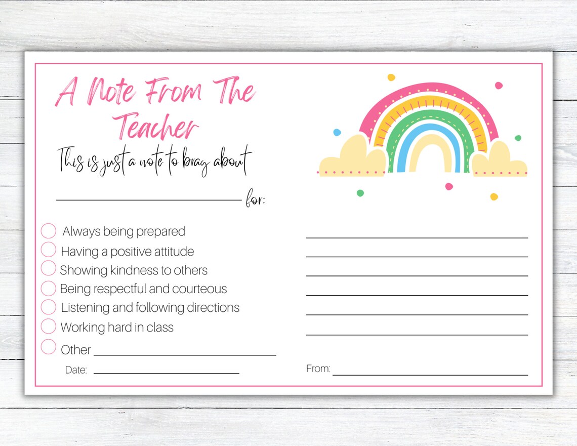 Positive Teacher Note Home to Parentsteacher Brag - Etsy