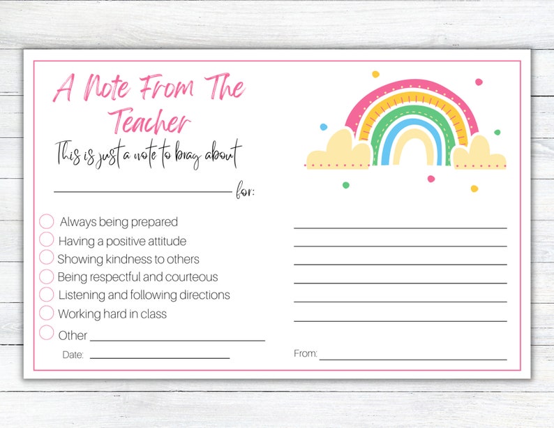 Positive Teacher Note Home to Parentsteacher Brag - Etsy