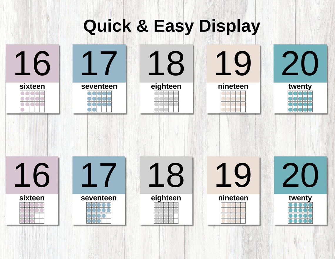 Classroom Ten Frames Numbers 0-20 Math Postersprintable Neutral Numbers ...