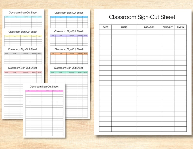 Elementary Middle High School Classroom Sign Out Sheetprintable Student ...