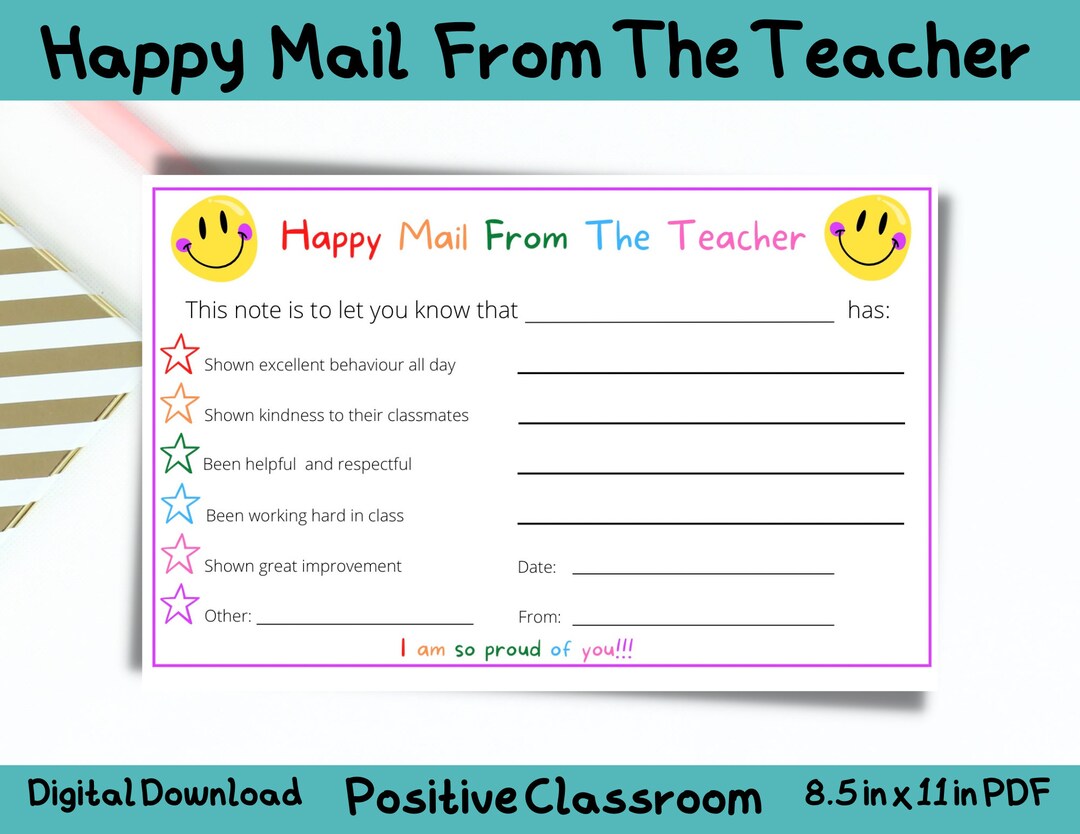 Smiley Faces Happy Mail From the Teacherpositive Teacher Note ...