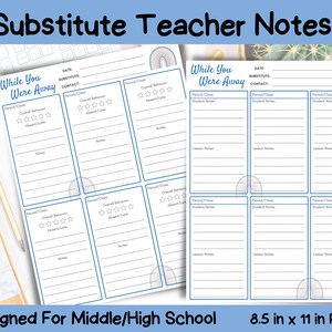 Middle/high School Substitute Teacher Notemultiple Class Substitute ...