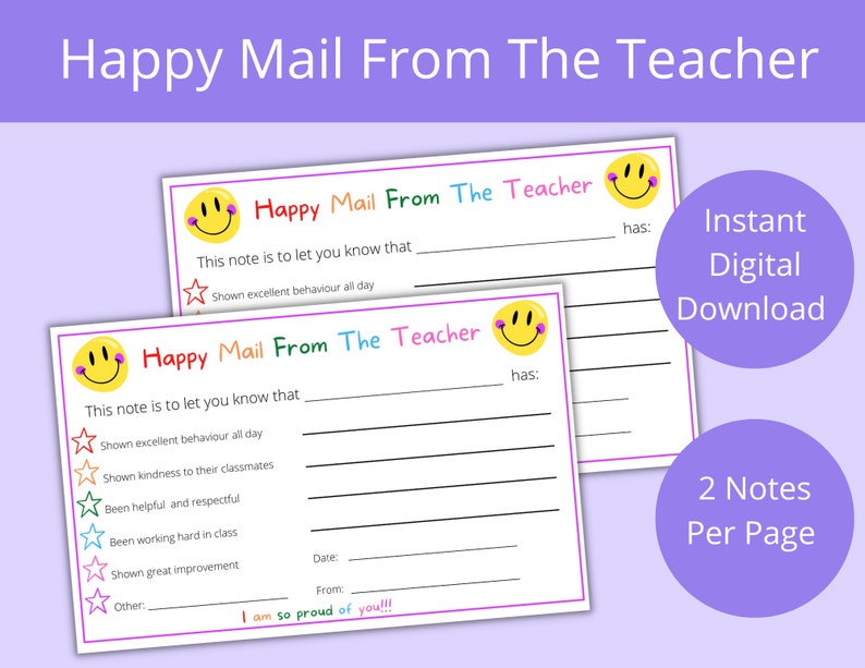 Smiley Faces Happy Mail From the Teacherpositive Teacher Note - Etsy