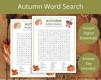 Fall Word Search Worksheet - Etsy