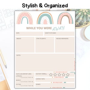 Boho Rainbow Substitute Teacher Note|substitute Note to Teacher|supply ...