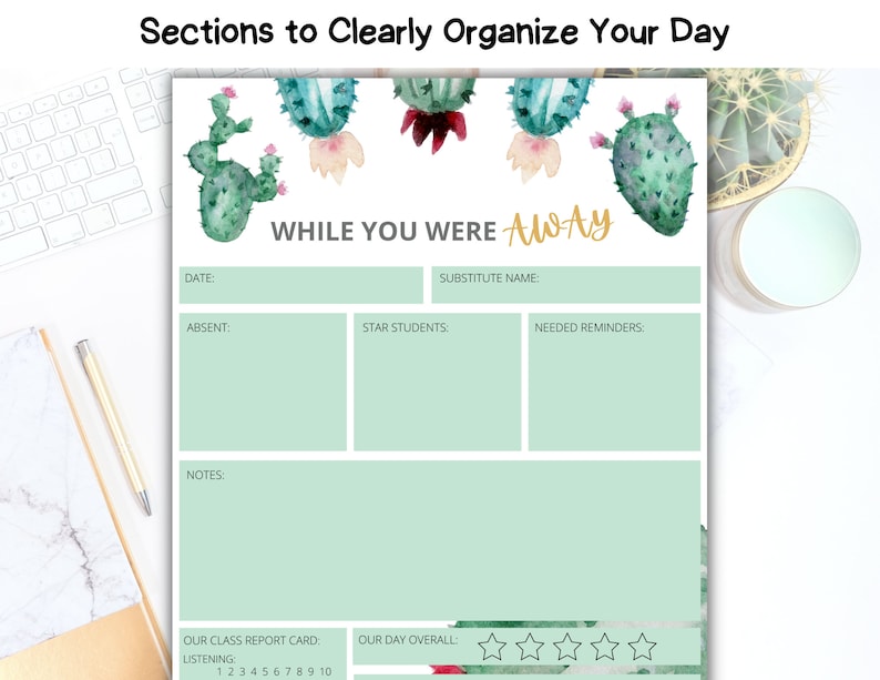 Cactus Substitute Teacher Notesubstitute End of Day Reportrelief ...