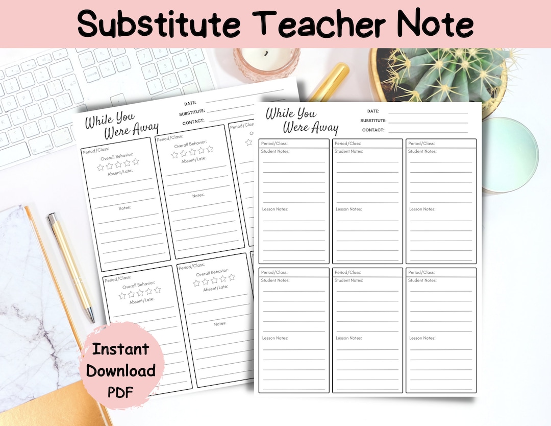 Middle/high School Substitute Teacher Notes: End of Day Report (PDF) - Etsy