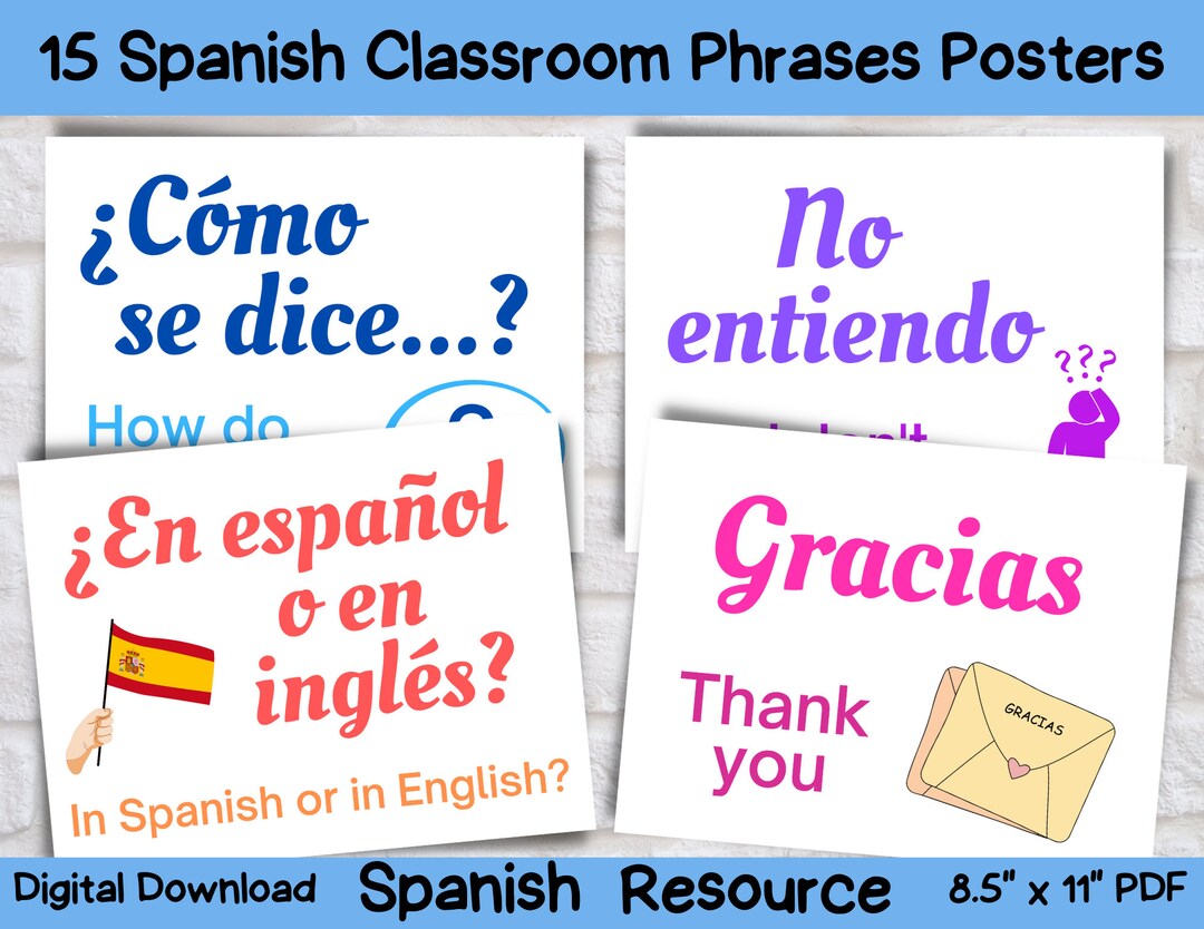 Common Spanish Classroom Phrases Poster Set|spanish Classroom Decor ...