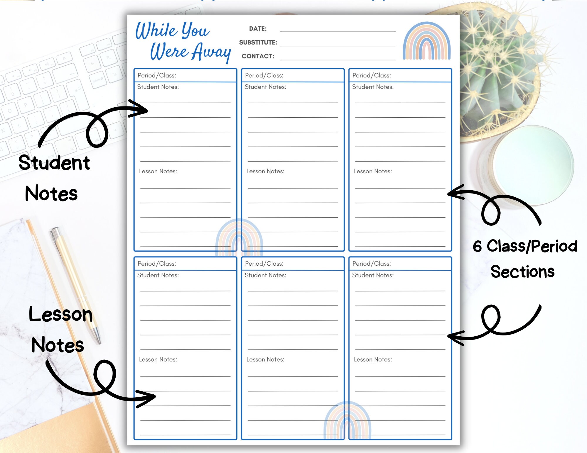 Middle/high School Substitute Teacher Notemultiple Class Substitute ...