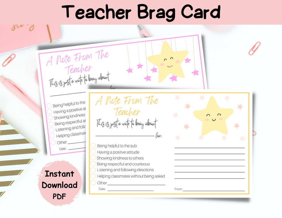 Student Brag Card From the Teacher|positive Note Home From Schoolhappy ...