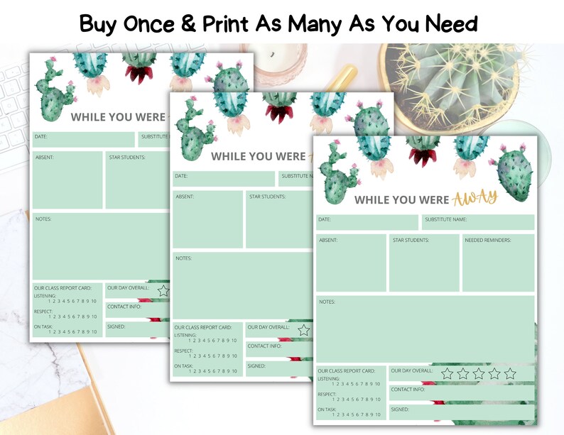 Cactus Substitute Teacher Notesubstitute End of Day Reportrelief ...