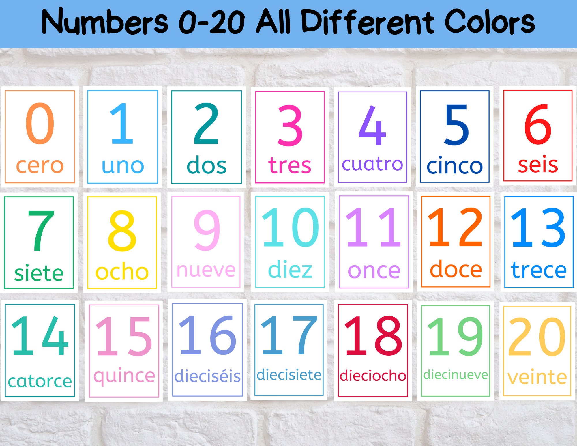 Spanish Numbers 0-20 Classroom Postersspanish Class Decorprintable ...