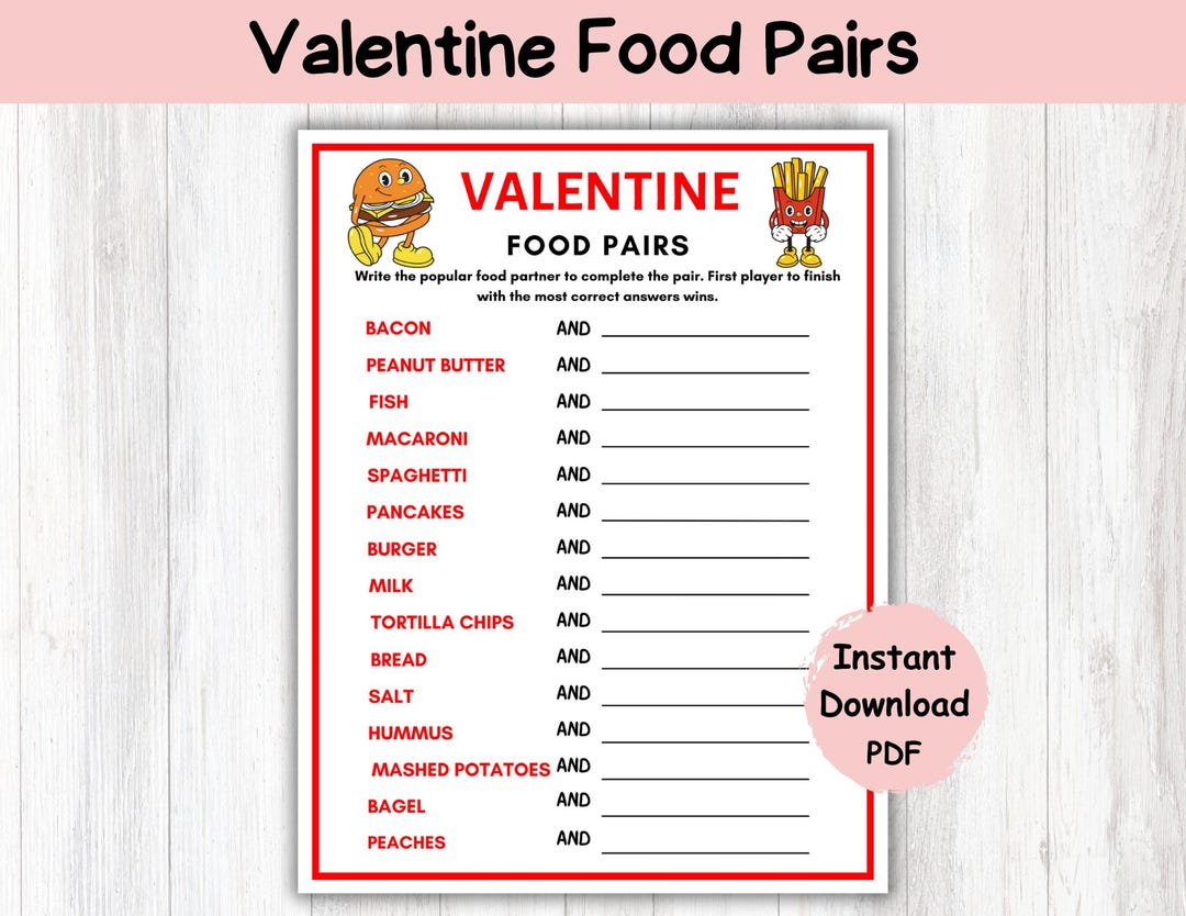 Valentine Food Pairs Game | Printable Party Activity (PDF Download) - Etsy