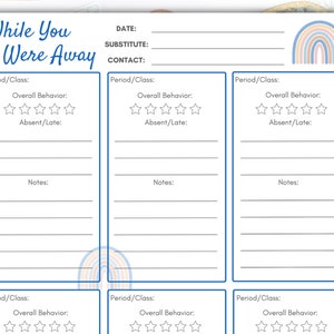 Middle/high School Substitute Teacher Notemultiple Class Substitute ...