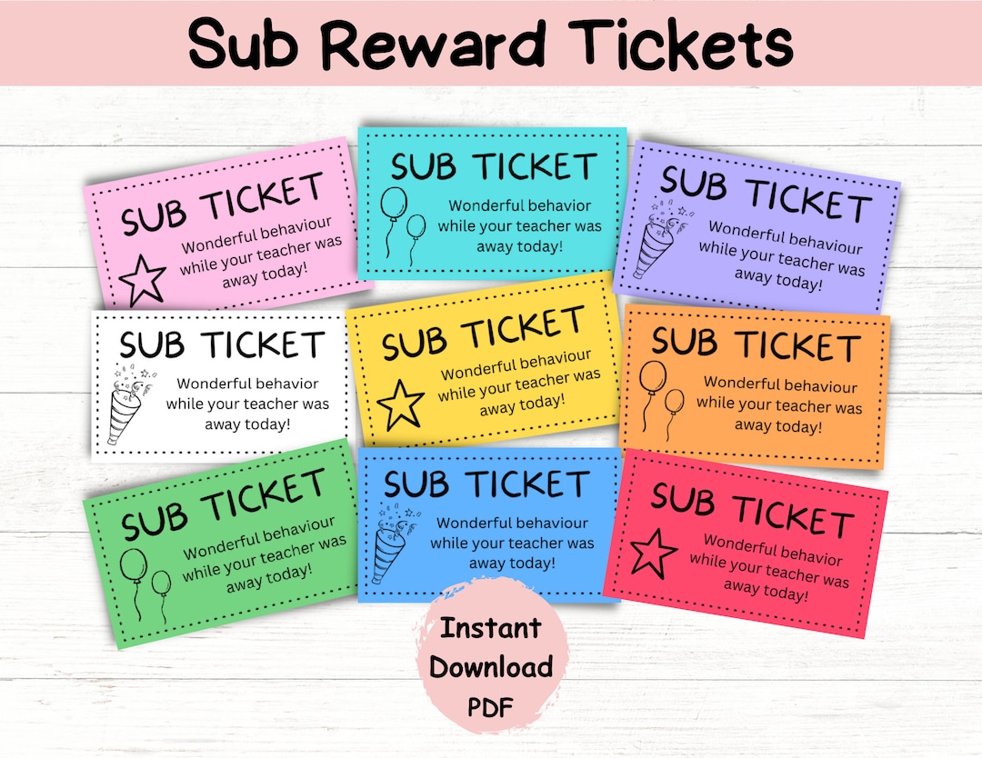 Substitute Teacher Reward Tickets: Classroom Behavior Management (PDF ...