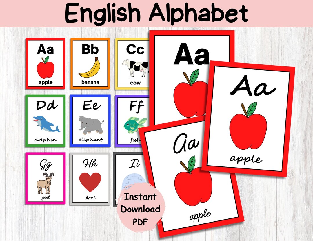 Colorful English Alphabet Posters Print Cursivebright Classroom ...