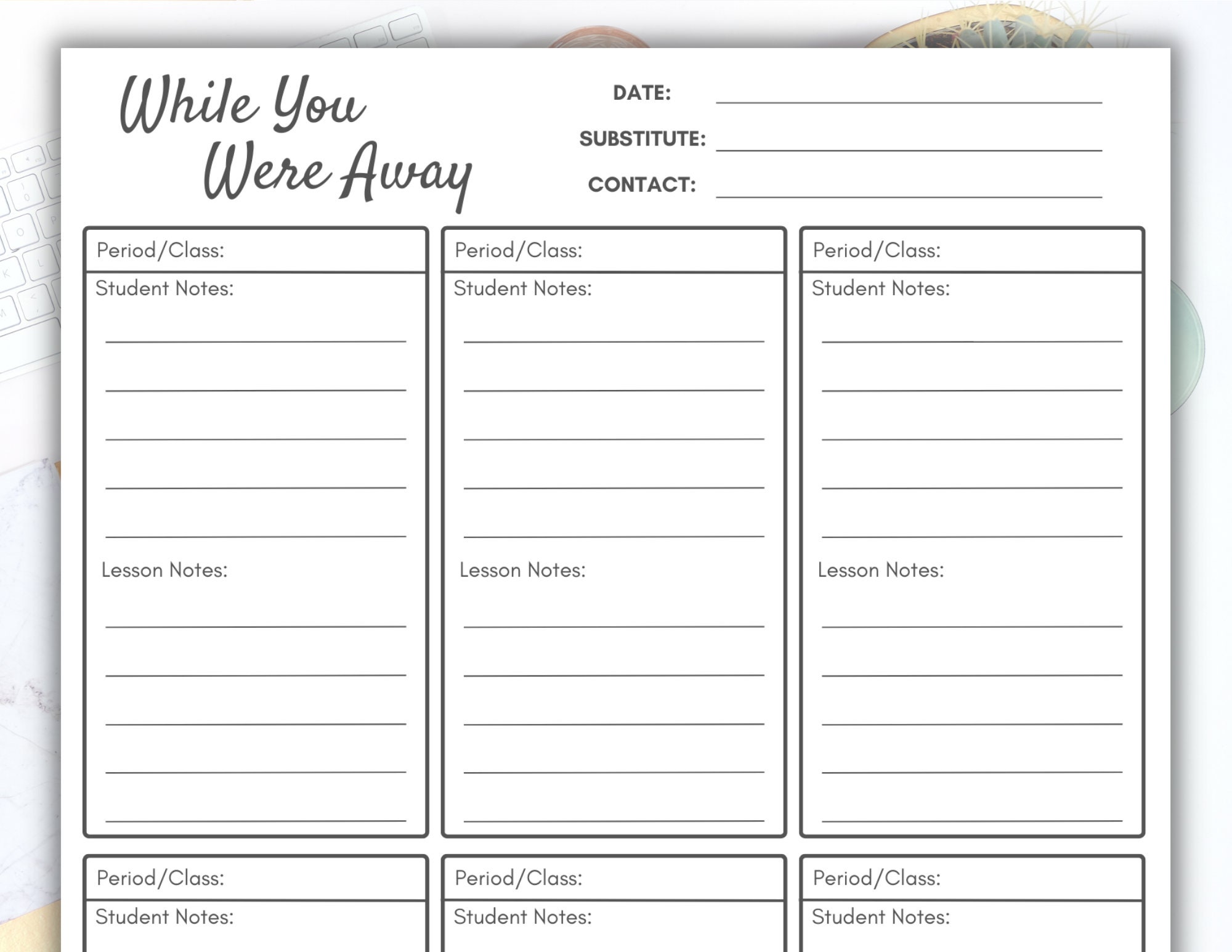 Middle/high School Substitute Teacher Notes: End of Day Report (PDF) - Etsy