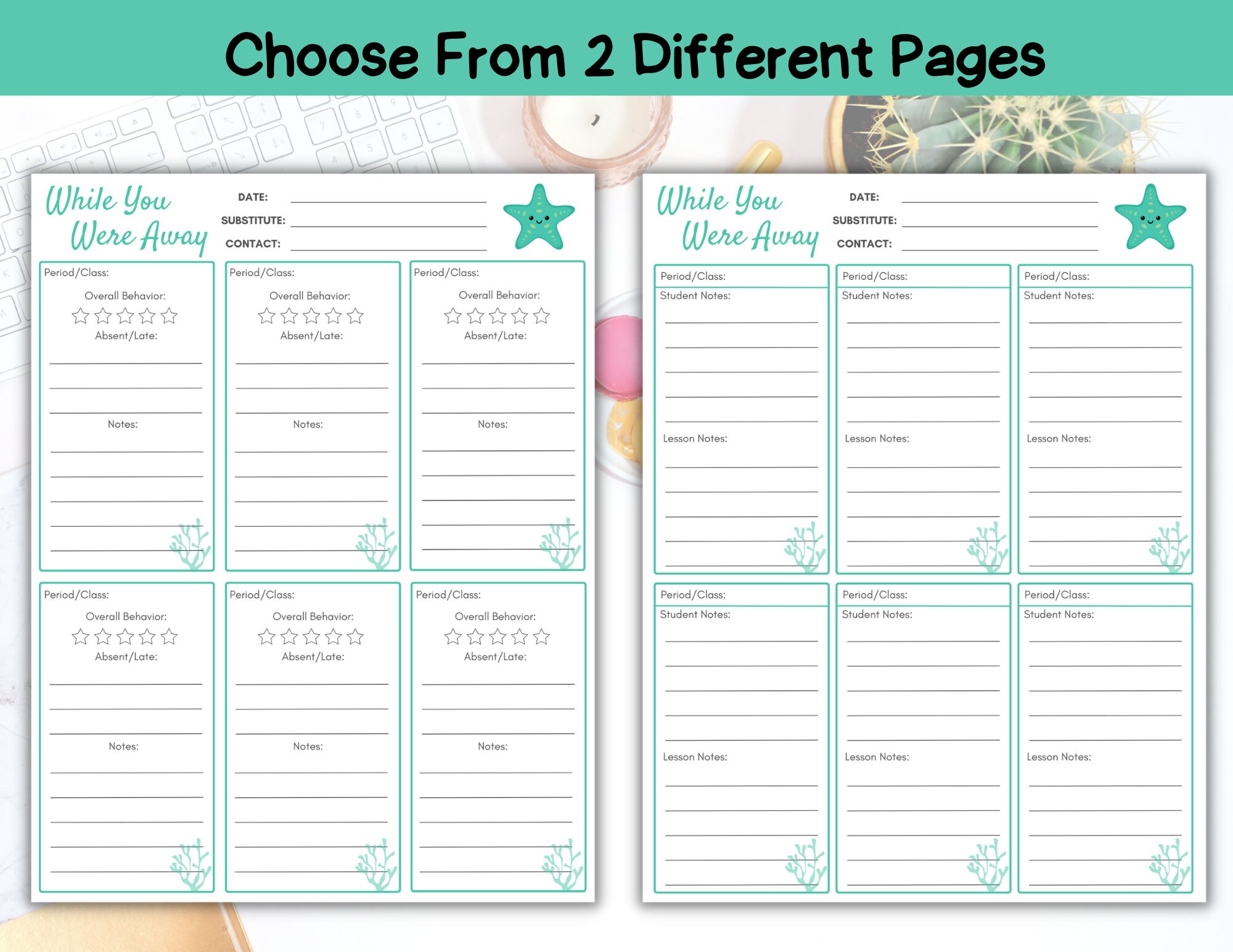 Middle/high School Substitute Teacher Note|multiple Class Substitute ...