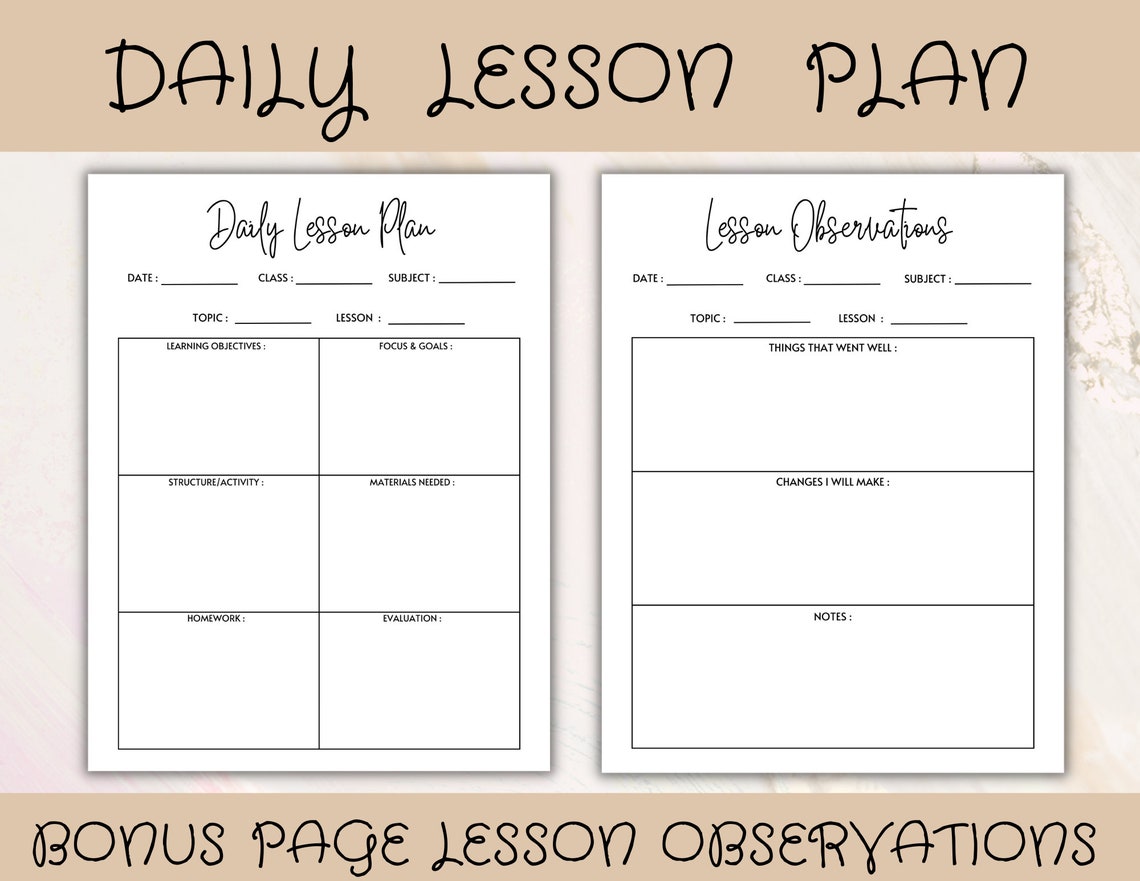 Daily Lesson Plan Printableteacher Lesson Planlesson Plan - Etsy