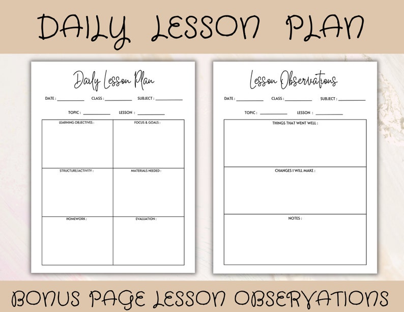 Daily Lesson Plan Printableteacher Lesson Planlesson Plan - Etsy