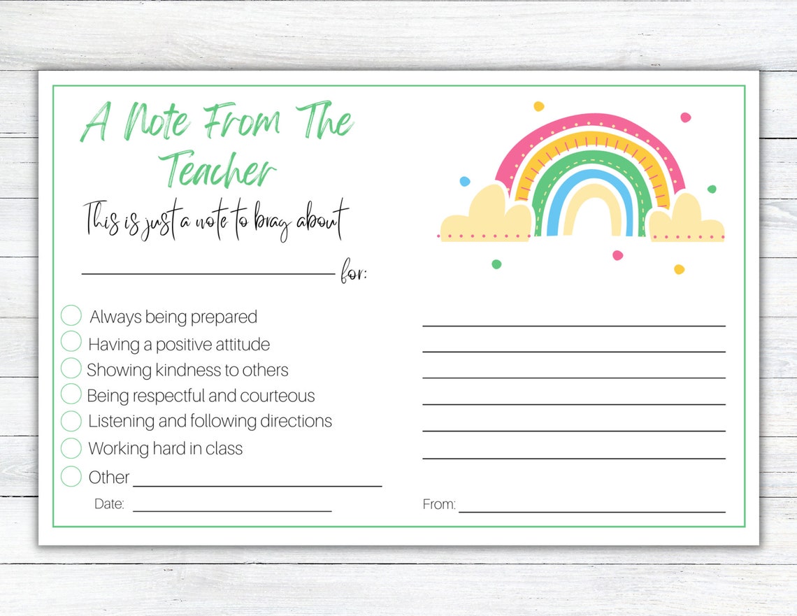 Positive Teacher Note Home to Parentsteacher Brag - Etsy