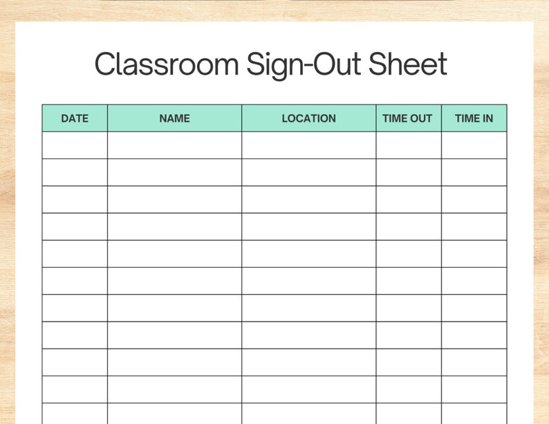 Elementary Middle High School Classroom Sign Out Sheetprintable Student ...