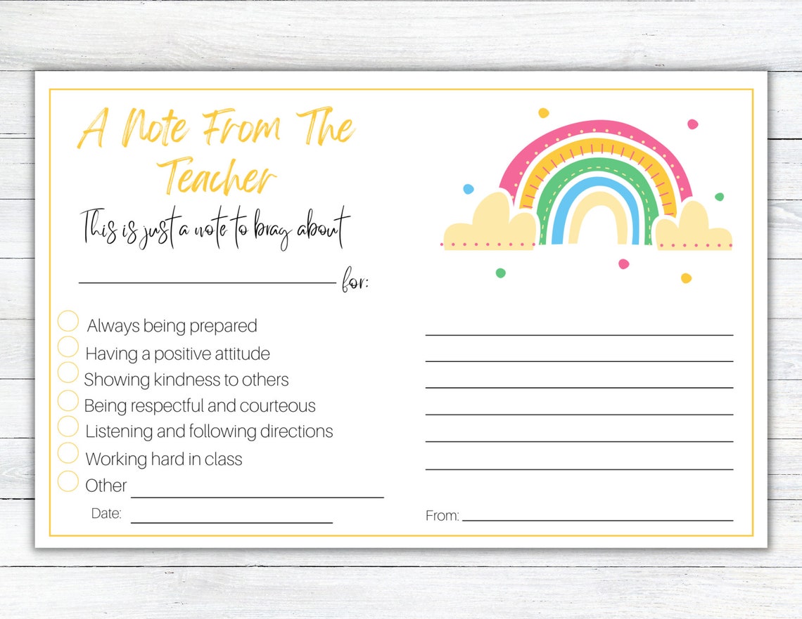 Positive Teacher Note Home to Parentsteacher Brag - Etsy