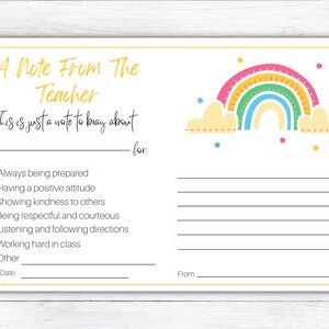 Positive Teacher Note Home to Parentsteacher Brag - Etsy