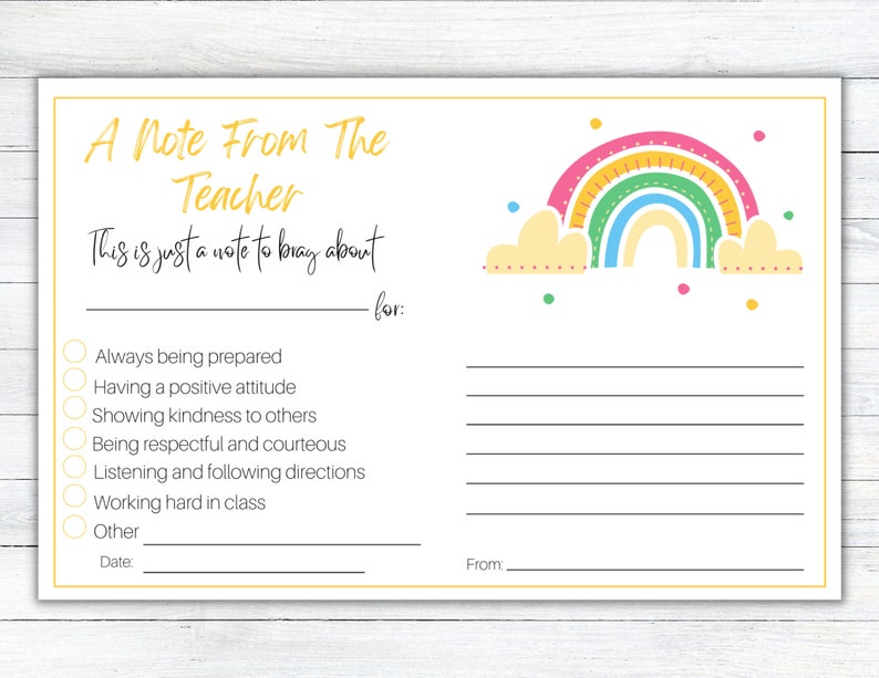 Positive Teacher Note Home to Parentsteacher Brag - Etsy
