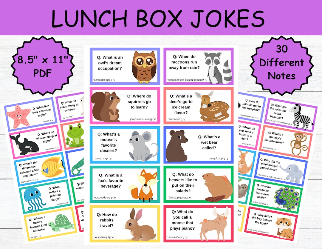 Funny Animal Lunch Box Jokes for Kidsanimal Themed Printable Lunchbox ...