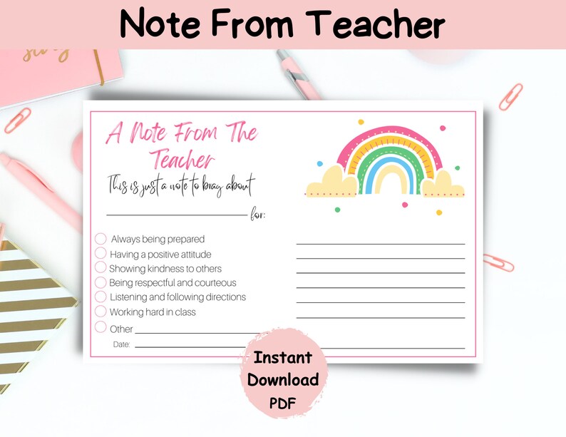 Positive Teacher Note Home to Parents|teacher Brag Card|student ...
