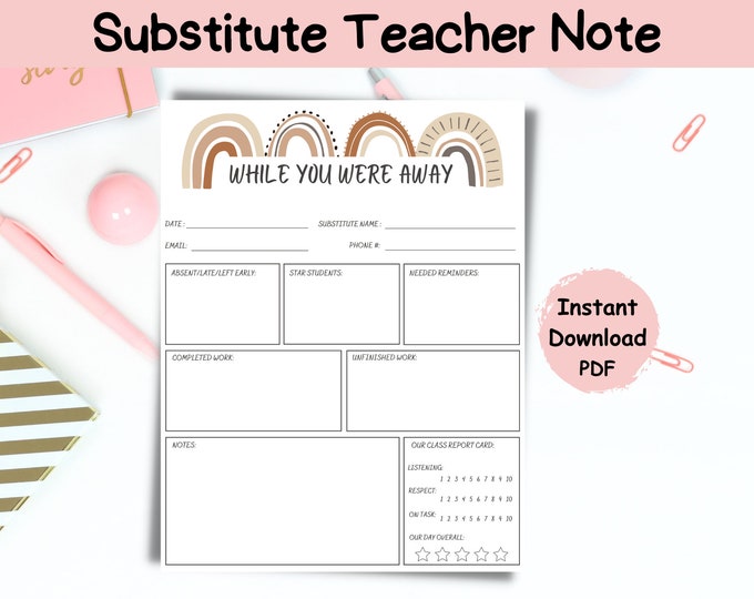 Sub Teacher Template - While We're Out & Quick Note From the Sub ...
