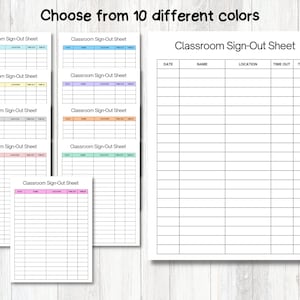 Elementary Middle High School Classroom Sign Out Sheet|printable ...