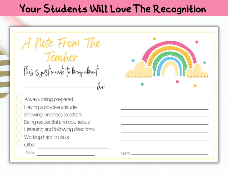 Positive Teacher Note Home to Parentsteacher Brag - Etsy