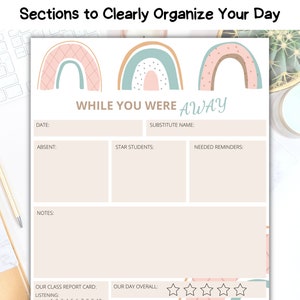 Boho Rainbow Substitute Teacher Note|substitute Note to Teacher|supply ...